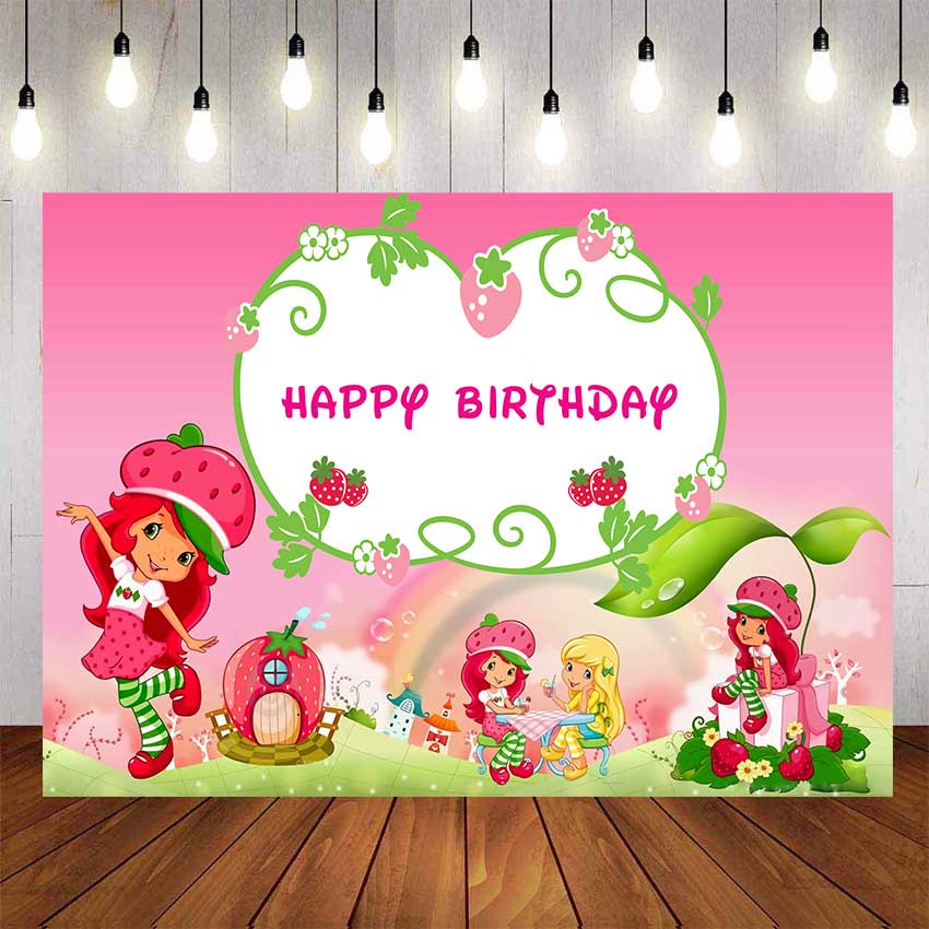 Strawberry Shortcake Birthday Backdrop For Photography Baby Shower Kids Children Girls Pink ...