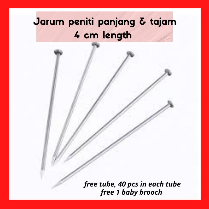 Jarum Peniti Needle 40 PCS Pin Nickel 4 cm Panjang dan Tajam free tube ...