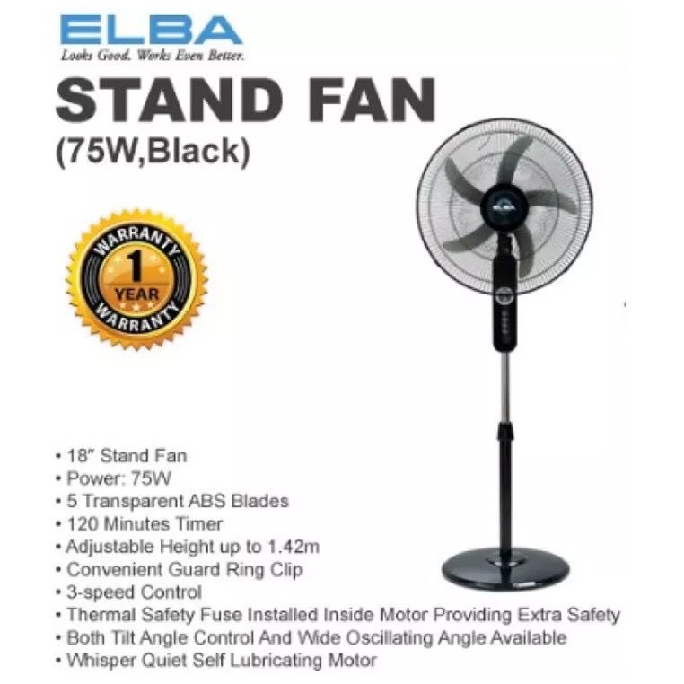 18" ELBA Wall And Stand Fan Black Elba 18" INDUSTRY WALL AND STAND FAN ...