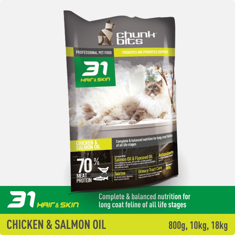 Chunk Bits 10Kg Hair Skin 31 Chicken And Salmon Oil Dry Cat Food ...