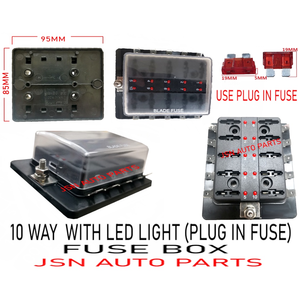 10WAY FUSE BOX WITH LED LIGHT (PLUG IN FUSE) UNIVERSAL CAR LORRY TRUCK ...