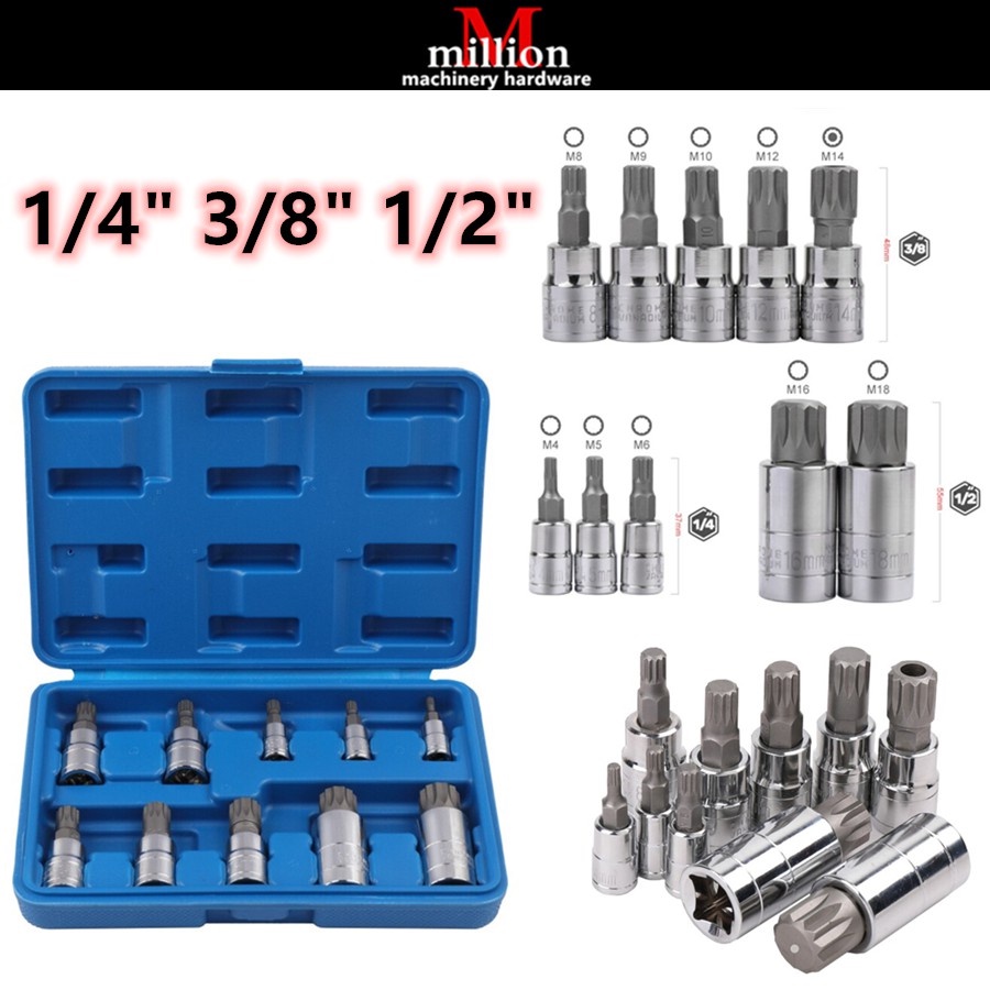 10pcs 1/4" 3/8" 1/2" Auto Repair Tools M-type 12 Point Hex Square ...