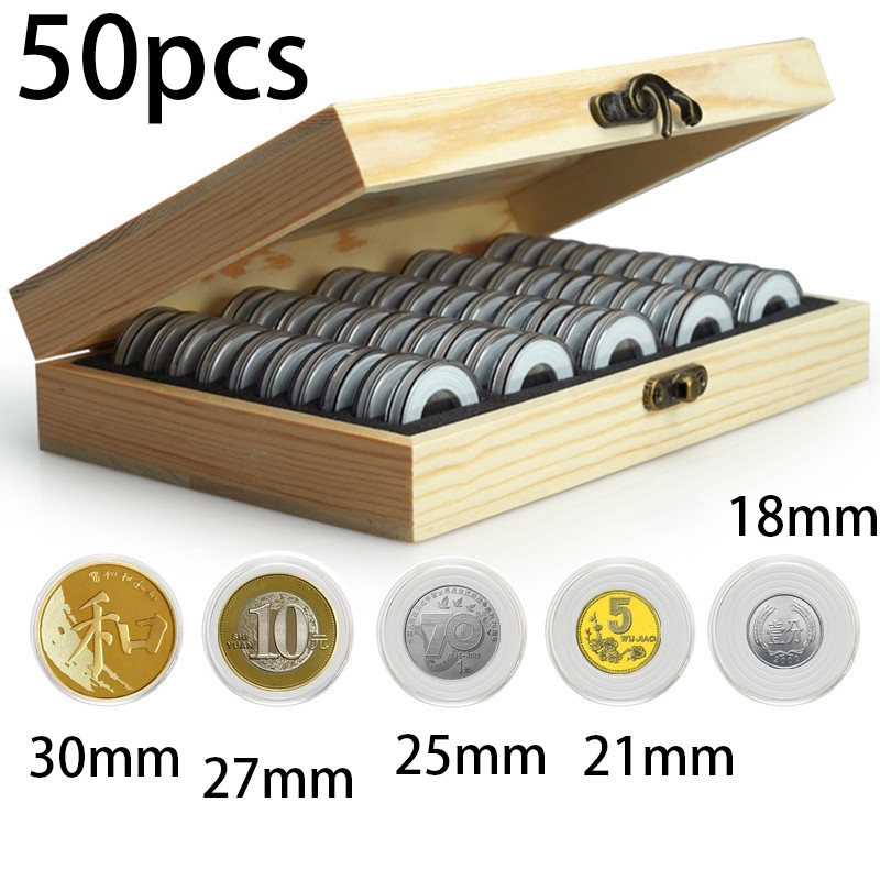 Coin collection box 18/21/25/27/30mm Set Wooden Display Storage ...