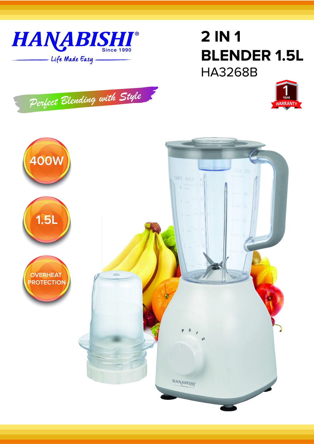 Hanabishi 2 in 1 Blender 1.5L HA3268B | Shopee Malaysia