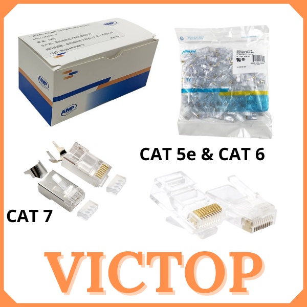 100pcs High Quality AMP RJ45 CAT5e CAT6 Head Modular Plug Connector (1 ...