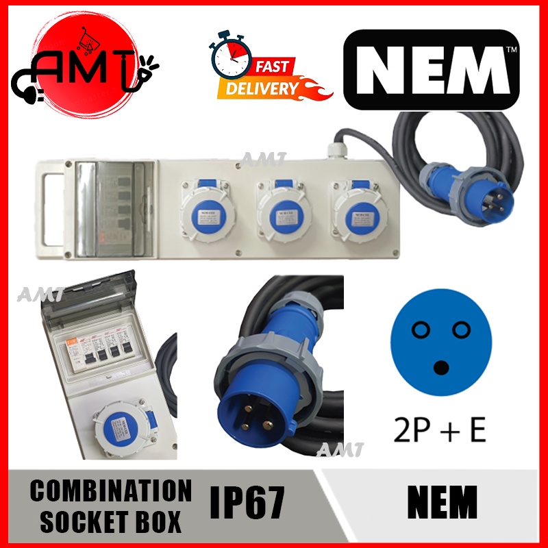 NEM PORTABLE PLUG & SOCKET COMBINATION BOX IP67 16A 3PIN 240V A05M-6 ...