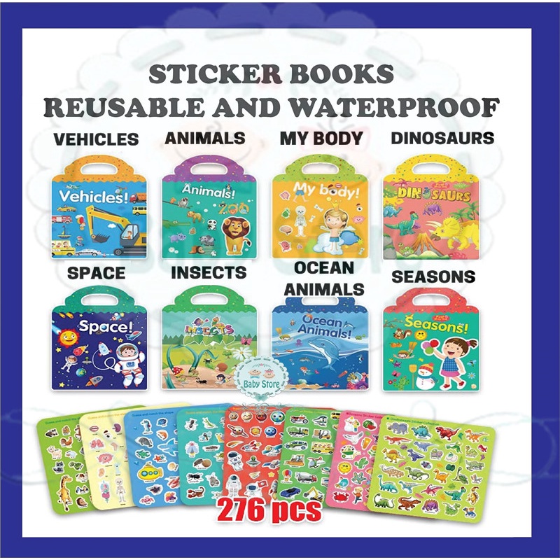 Reusable First Sticker Books (8-themes) - Reusable, Waterproof, Kids ...