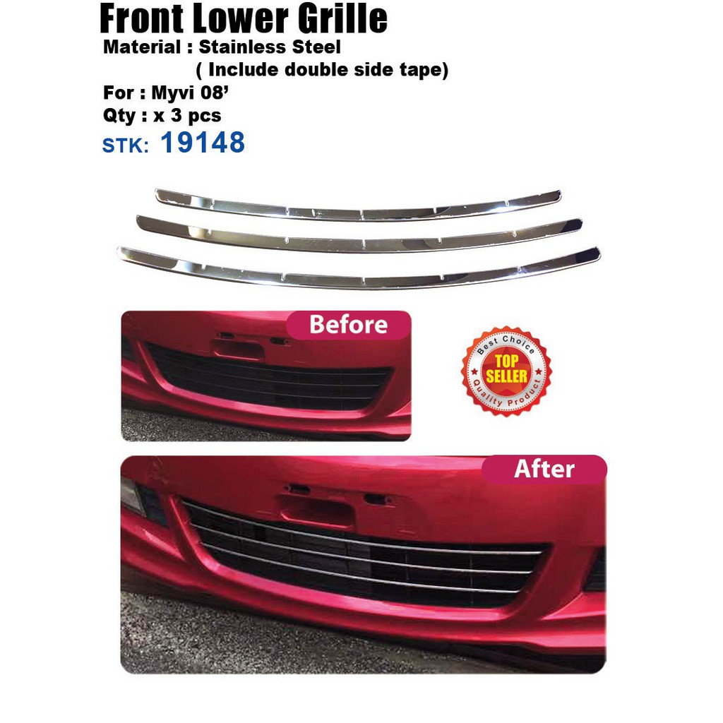 3(PCS) Perodua Myvi 08' Front Lower Grille Chrome Cover (Stainless ...
