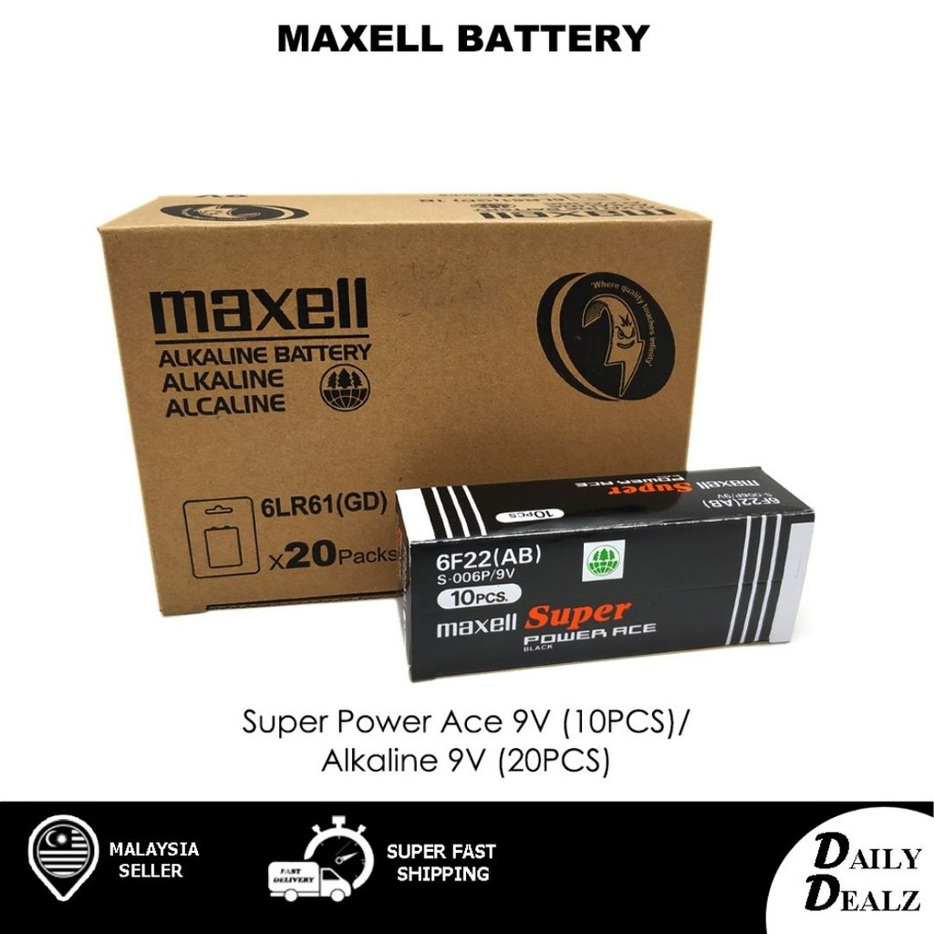 Maxell Super Ace 9V [1Box-10Pcs]/Maxell Alkaline 9V [1Box-20Pcs ...