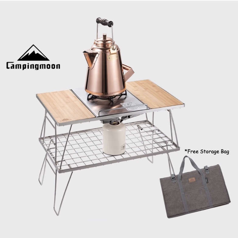 CAMPING MOON CK-1P25 GRILL TABLE FOR IGT, FIELD RACK, GROUND RACK, ALL STAINLESS STEEL, STORAGE ...