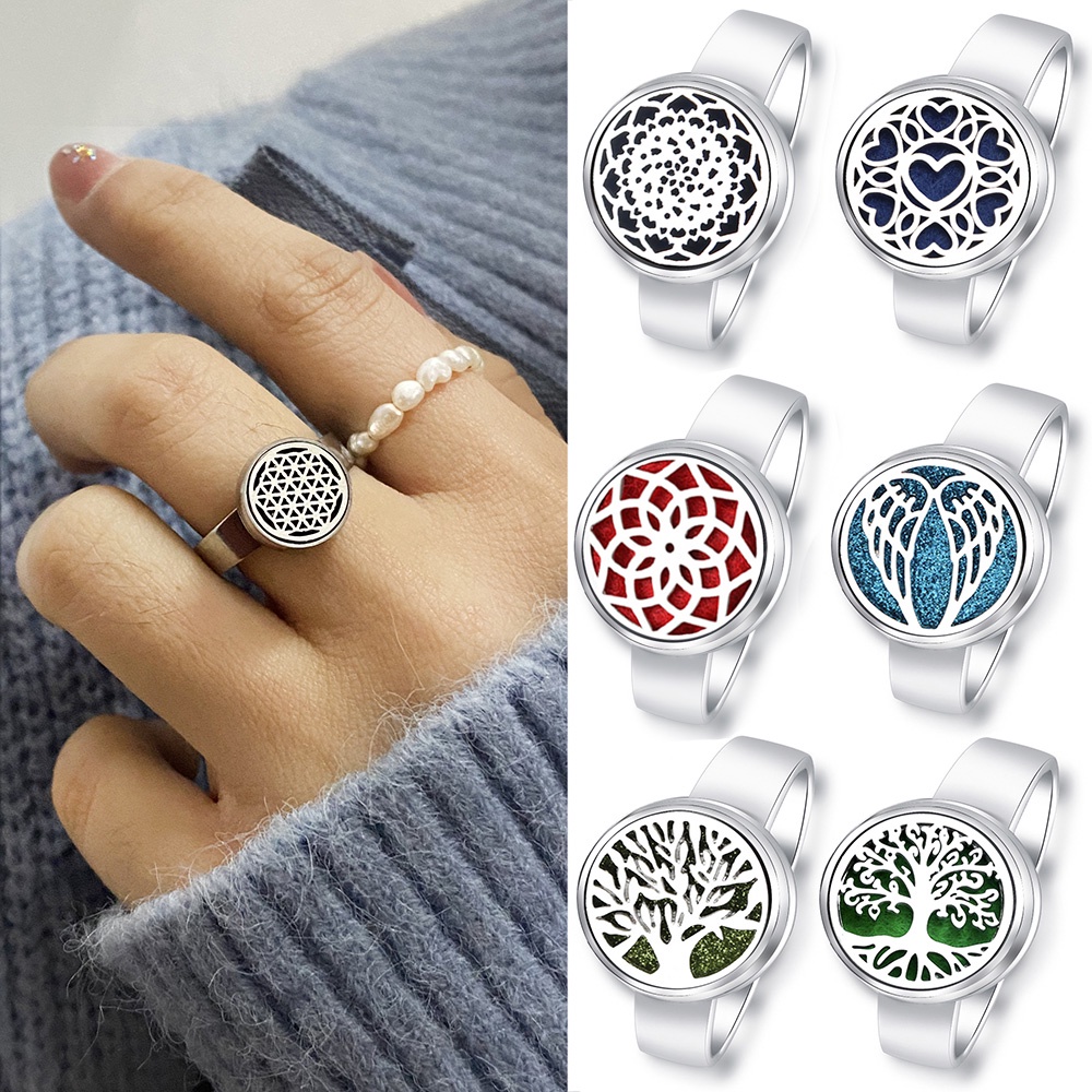 Fashion Tree Of Life Aromatherapy Ring Stainless Steel Spiral Open Perfume Diffuser Locket Heart ...