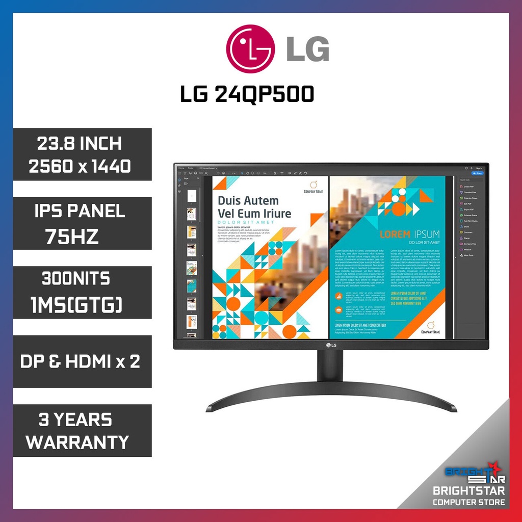 LG 24QP500 Monitor ( 23.8 Inch / 2560 x 1440 / IPS / 75HZ ) | Shopee ...