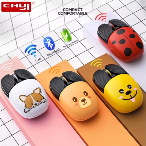 Rechargeable Wireless 2.4G Bluetooth Cartoon Mouse 3 Mode Mute Pink ...