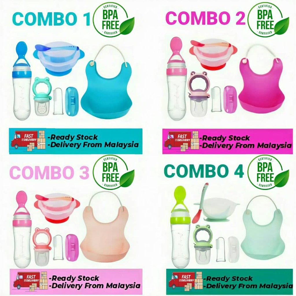 Combo 5 In 1 Baby Bowl Feeding Set Feeding Silicone Baby Eating Set ...