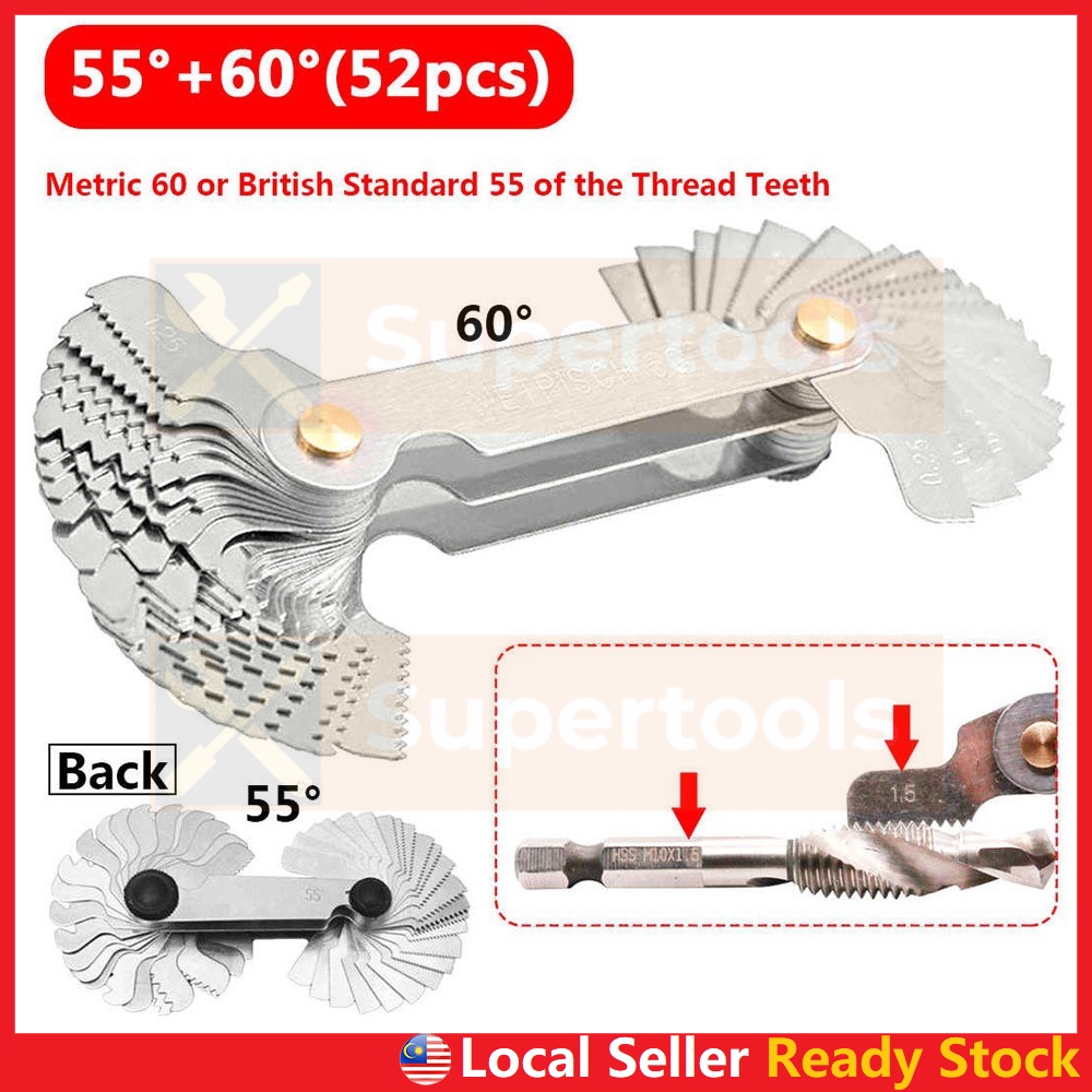 52pcs Screw Pitch Thread Measuring Gauge 55/60 Degree Metric Imperial ...