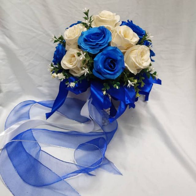 Bunga tangan royal blue + cream (artificial flower) | Shopee Malaysia