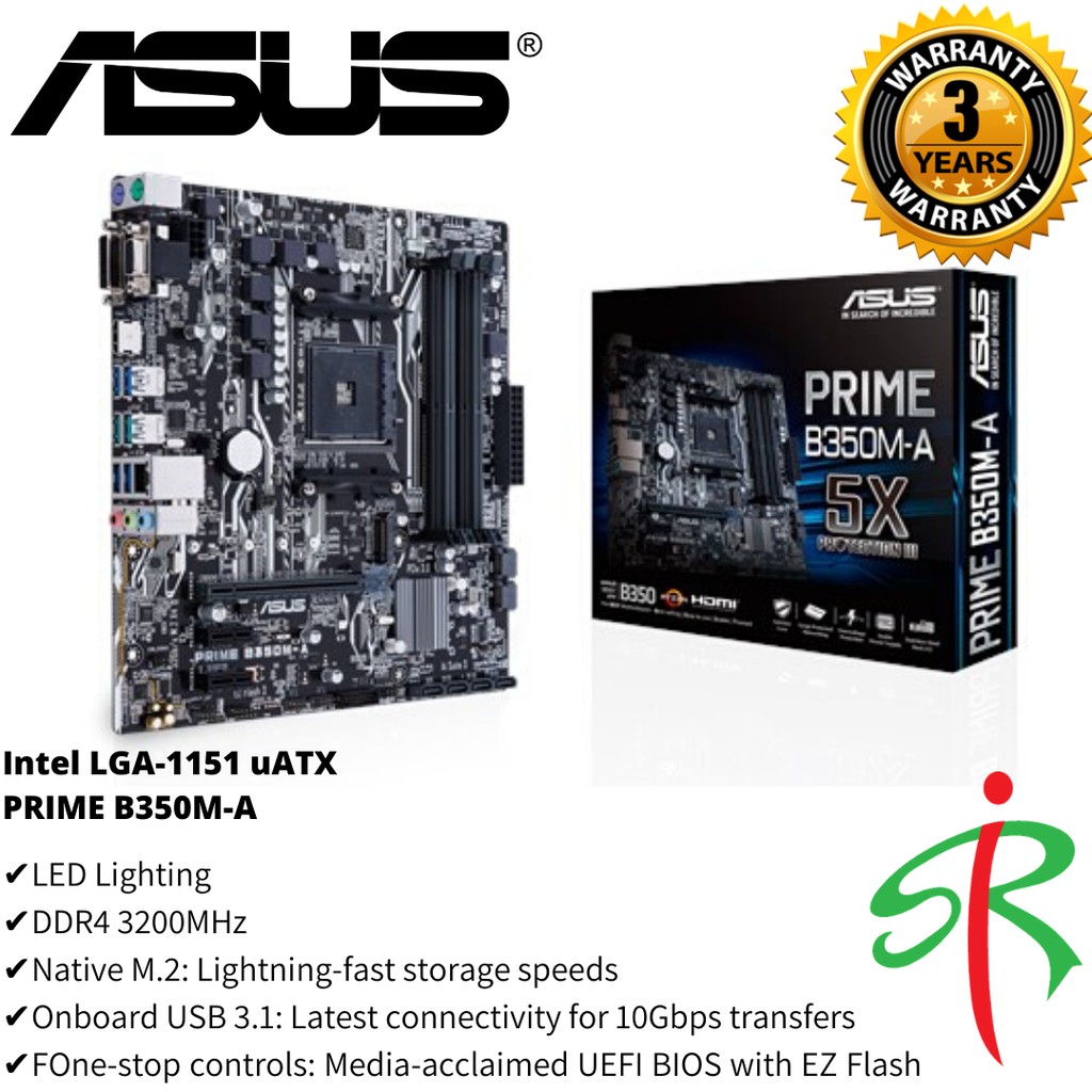 Asus Prime B350M-A micro ATX Motherboard (AM4 Socket, 4x DDR4, VGA+DVI ...