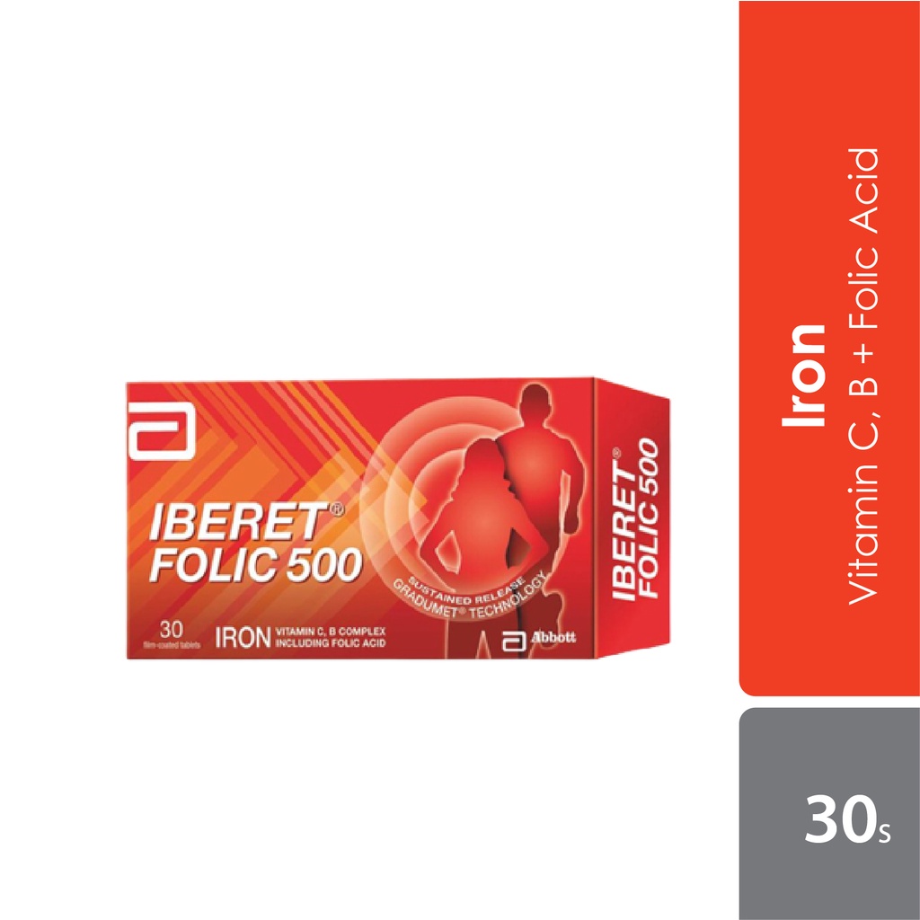 1 Box (ORIGINAL) Iberet Folic 500 Iron Pills with Folic Acid 30s ...