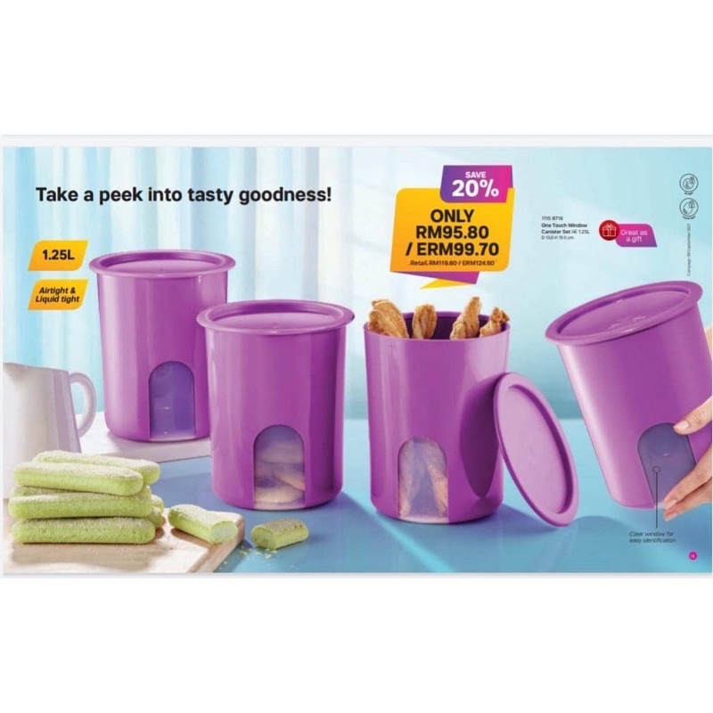 Tupperware One Touch Window Canister 1.2L-4 pcs | Shopee Malaysia
