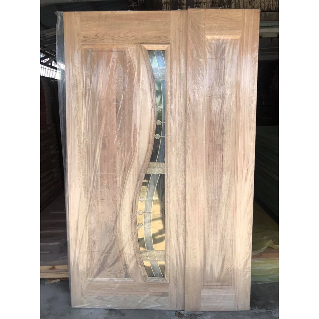 Pintu Kayu Cermin Utama Depan Rumah S-Design Solid Wooden Door Tempered ...