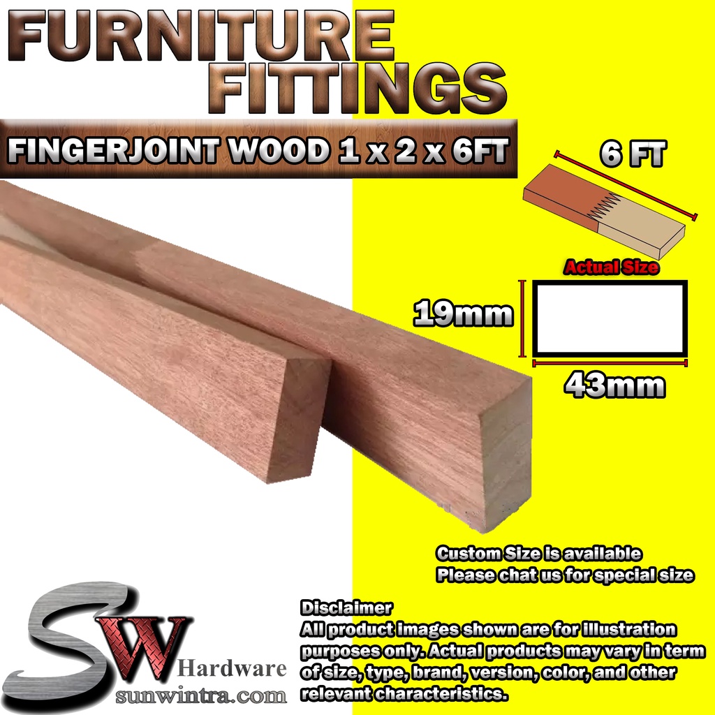 SW Hardware 1” x 2” X 6FT Furniture Wood Finger Joint Batang Kayu ...