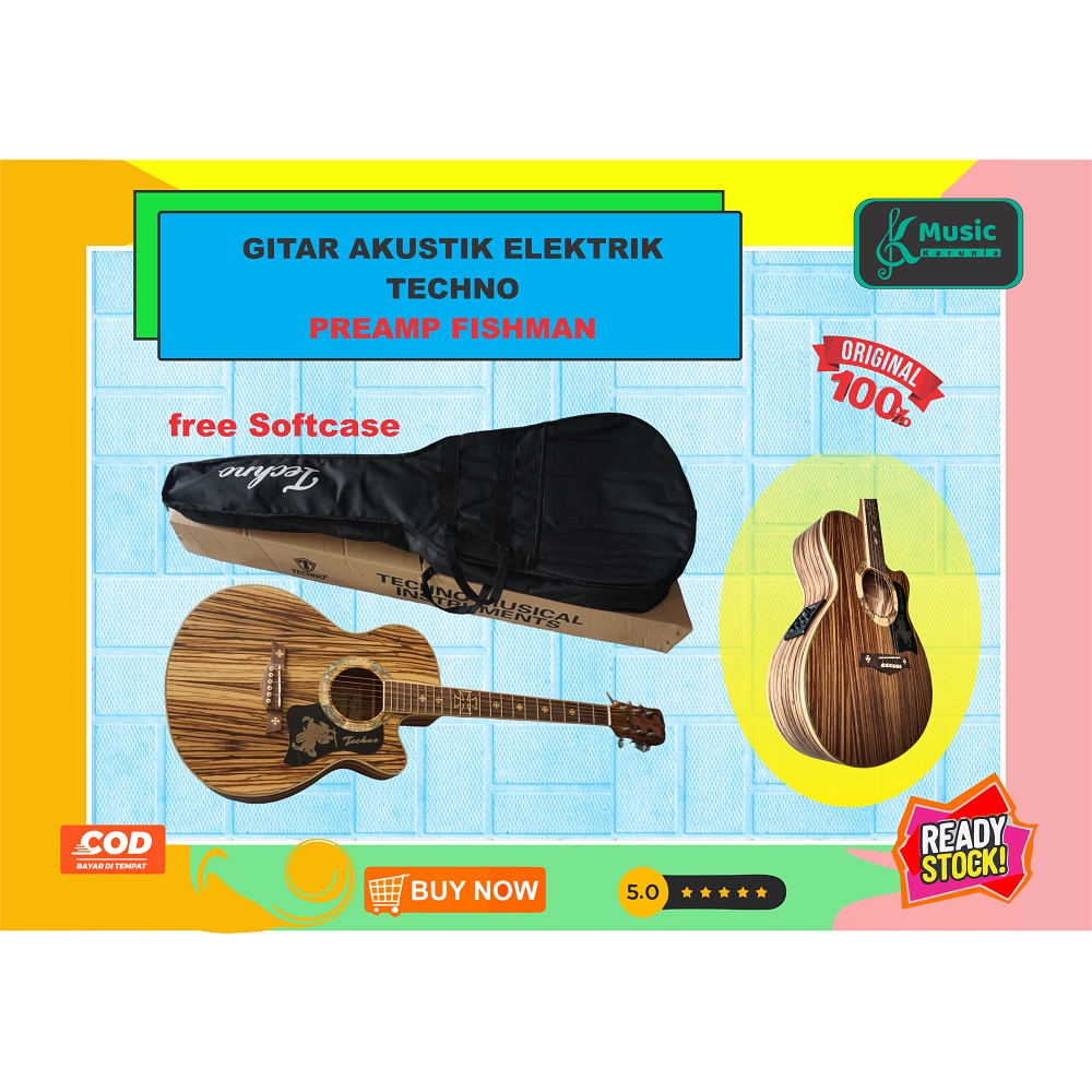 Jumbo Techno Electric Acoustic Guitar, Preamp Fishman laminated zebra ...