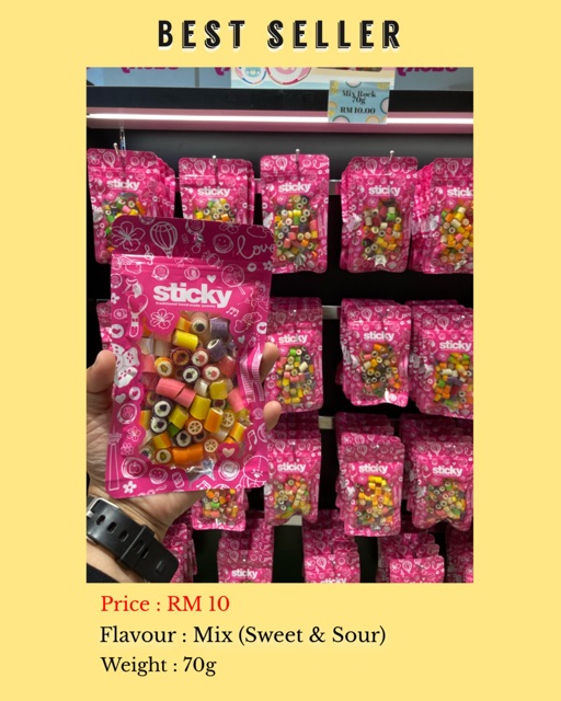 STICKY CANDY MIX ROCK 70G GULA-GULA SWEET FRUITS FLAVOURS HANDMADE ...