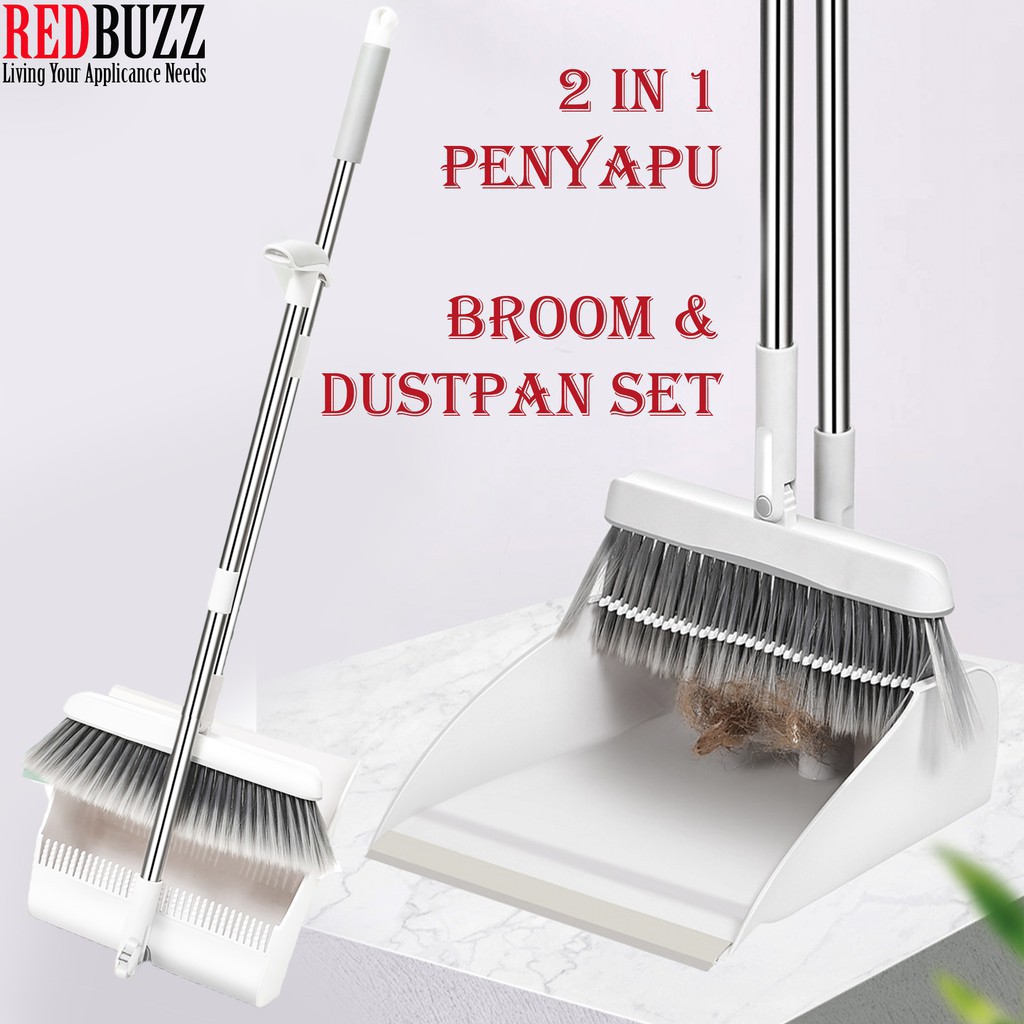 mop lantai REDBUZZ Fordable Sweeper 2 in 1 Broom and Dustpan Combo Set Magic Broom Penyapu ...