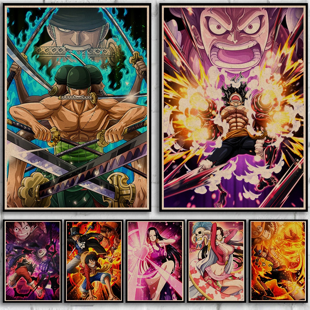 One Piece Classic Anime Vintage Poster New Luffy Zoro Wanted Room Decor ...