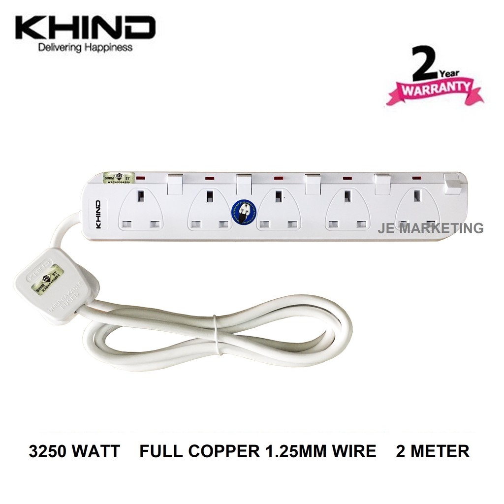 KHIND TRAILING SOCKET 5 GANG 2 METER LN8135W | Shopee Malaysia