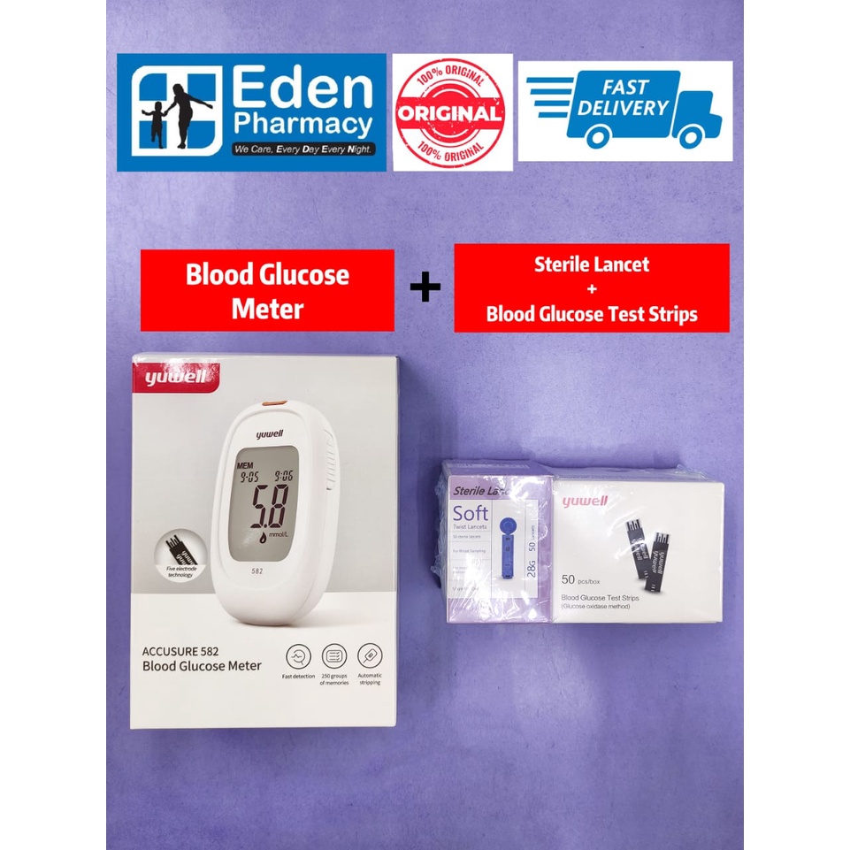 Yuwell 582 Blood Glucose Meter + Sterile Lancet 50's + Blood Glucose ...