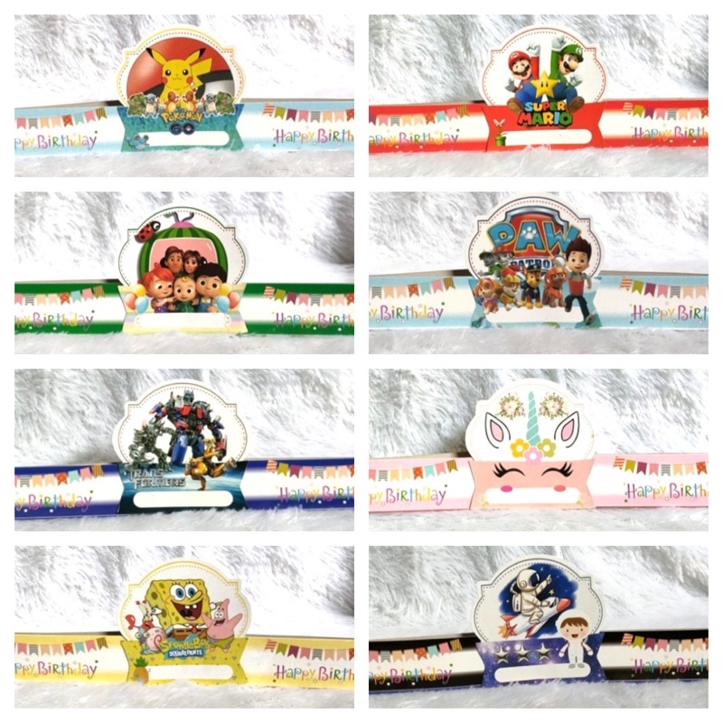 10pcs CIRCLE HAT HAPPY BIRTHDAY PAW PATROL COCOMELONN MARIO POKEMON ...