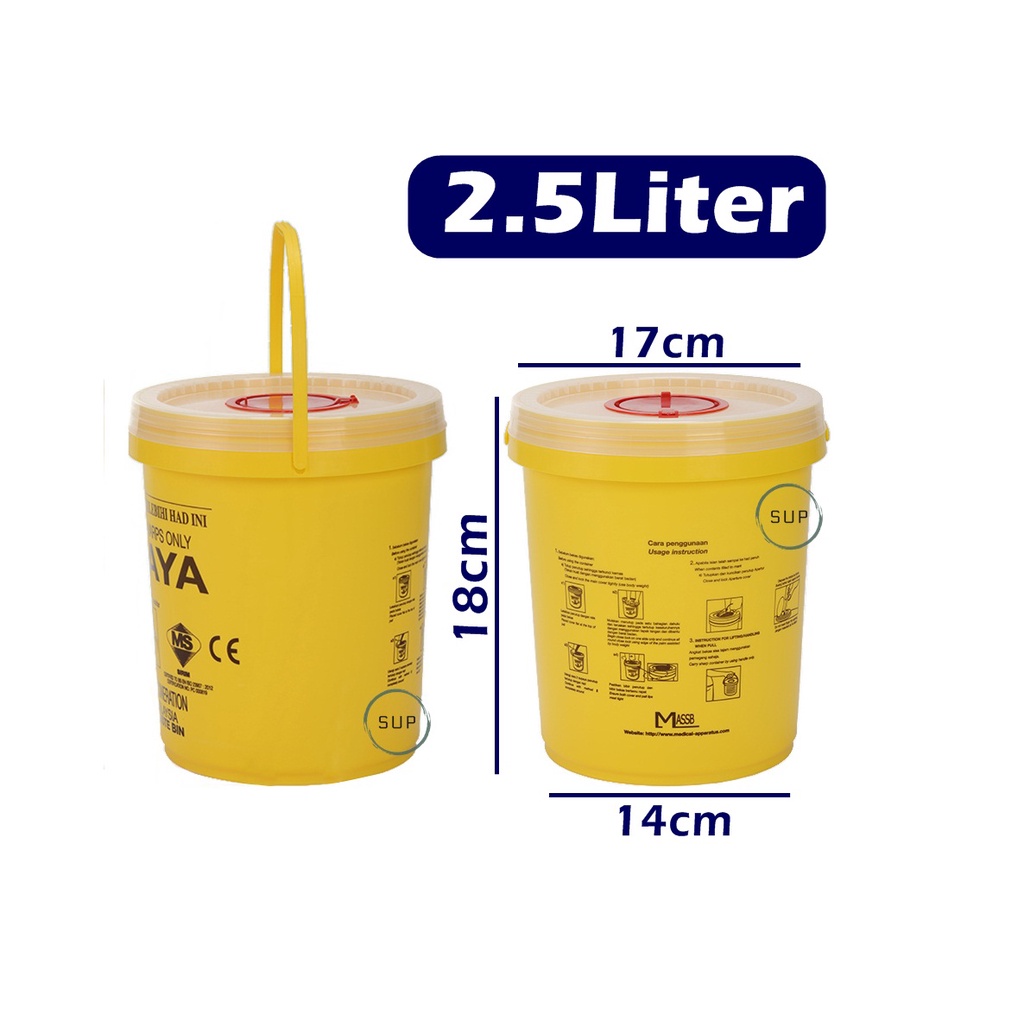 2.5L / 5L / 10L / 20L Biohazard Medical Waste Bin / Sharp Bin Needle Container / Clinical Dusbin ...