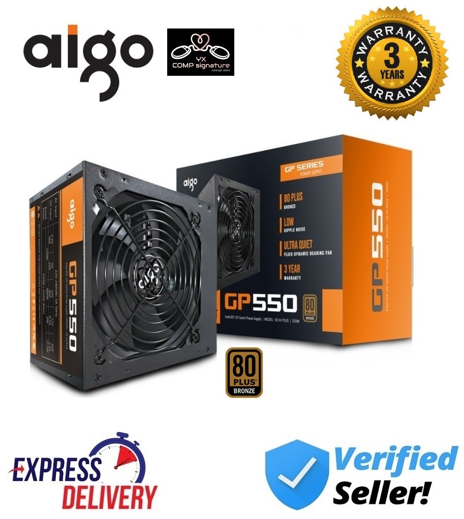 Aigo GP550 550W Intel AMD ATX 12V Switch Power Supply 550Watt 80PLUS ...