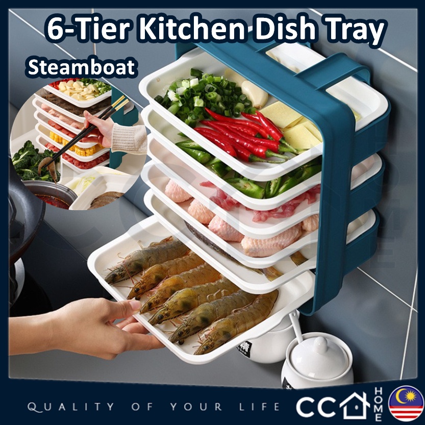 6 Layers Stackable Food Plate Rack Wall Mounted Steamboat Hot Pot Side ...