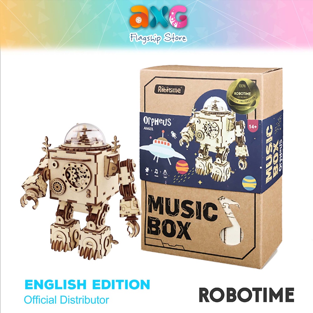 Robotime Rokr 3D Wooden Steampunk Robot Orpheus Music Box AM601 ...