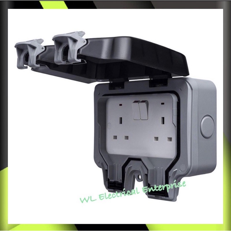 13A 2gang IP66 Weatherproof Switch Socket (Surface Mounted Type) (Black ...
