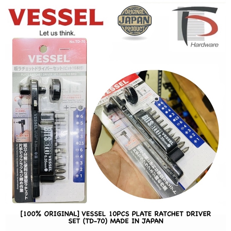 [100% ORIGINAL] VESSEL 10PCS PLATE RATCHET DRIVER SET (TD-70) MADE IN ...