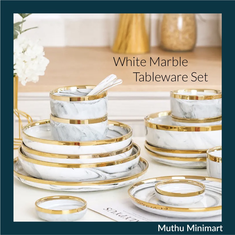 Marble White Ceramic Tableware Dinnerware Dishware Serveware Set Bowls ...