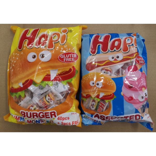[BORONG] HAPI BURGER / ASSORTED / PIZZA KING GUMMY CANDY JUMBO PEK ...