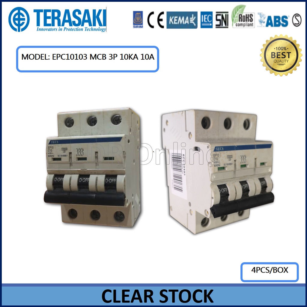 TERASAKI MCB 3P 10KA, 6A / 10A / 16A / 20A / 32A / 40A / 50A / 63A / 100A, (EPC10xx3) | Shopee ...