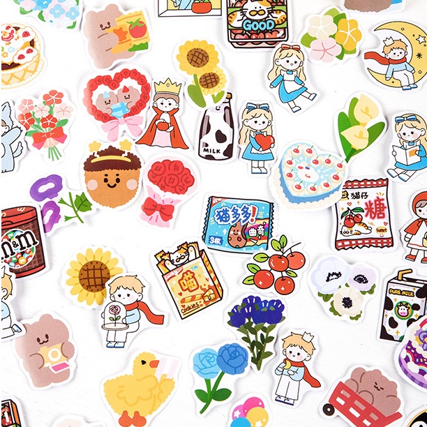 46 Pieces Boxed Stickers Cute Animal Characters Plant Food Hand-Painted ...