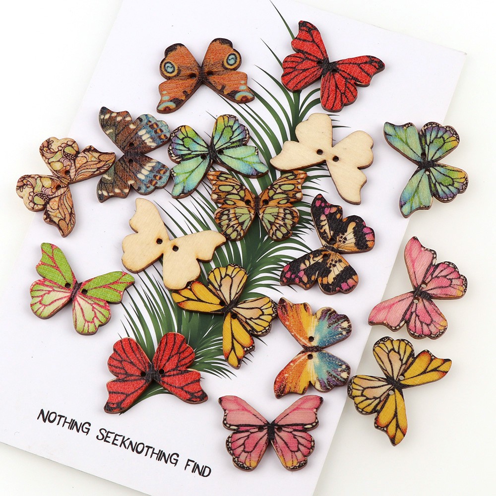 20Pcs/set Colorful Butterfly Wooden Buttons Fit Sewing And Scrapbook ...