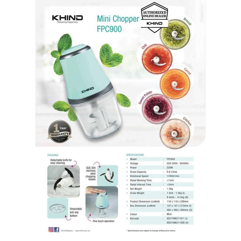 Khind FPC900 Mini Food Chopper 0.6L | Shopee Malaysia
