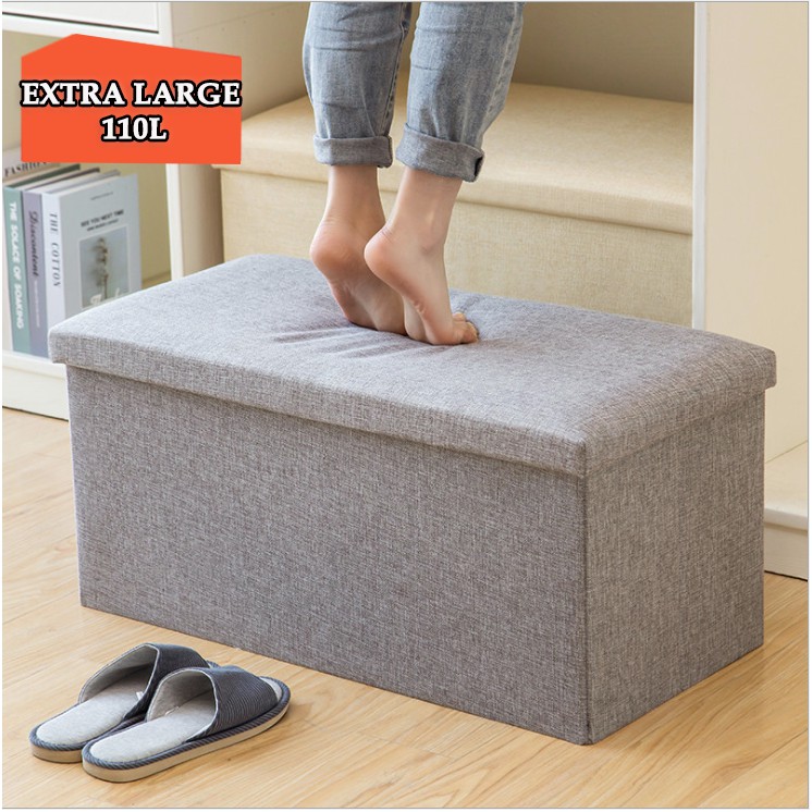 EXTRA LARGE 110L Storage Stool Ottoman Fabric Foldable Storage Box Sofa ...