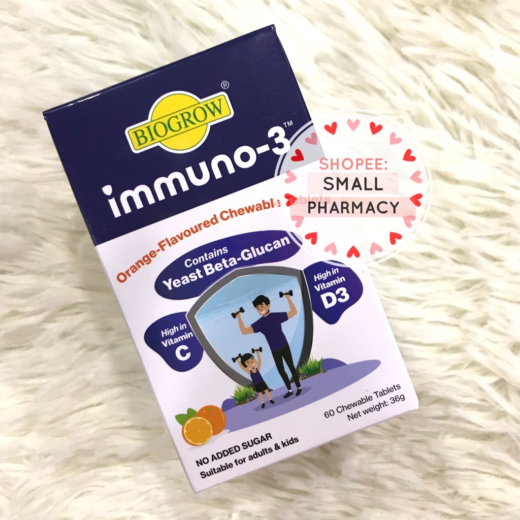 BioGrow immuno-3 Yeast Beta Glucan - Vitamin C + Vitamin D3 60s Orange ...