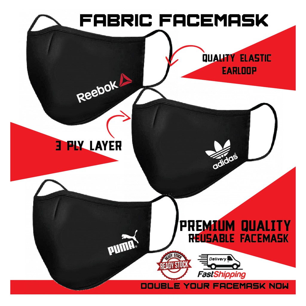 ADIDAS PUMA REEBOK FACE MASK KAIN 3 LAPISAN BOLEH DIBASUH (READY STOK ...