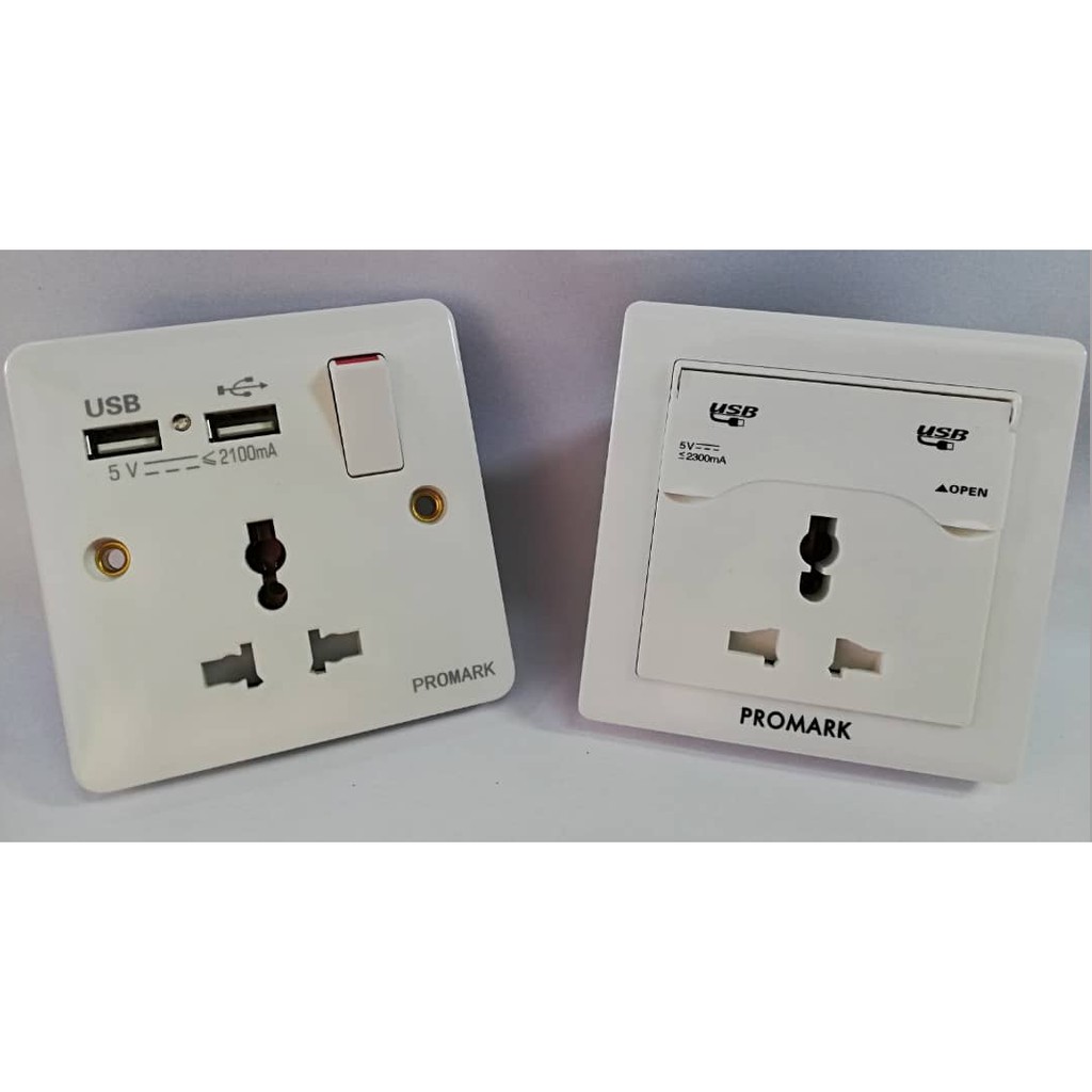 13A Universal Switch Socket Outlet with 2 Gang USB Port | Shopee Malaysia