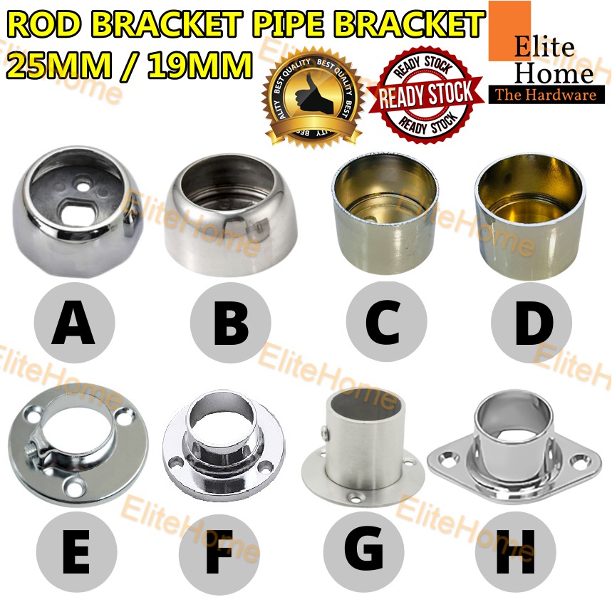 【EliteHome】(2 Pcs) 25mm/19mm Chrome Rod Pipe Holder Bracket Wardrobe ...