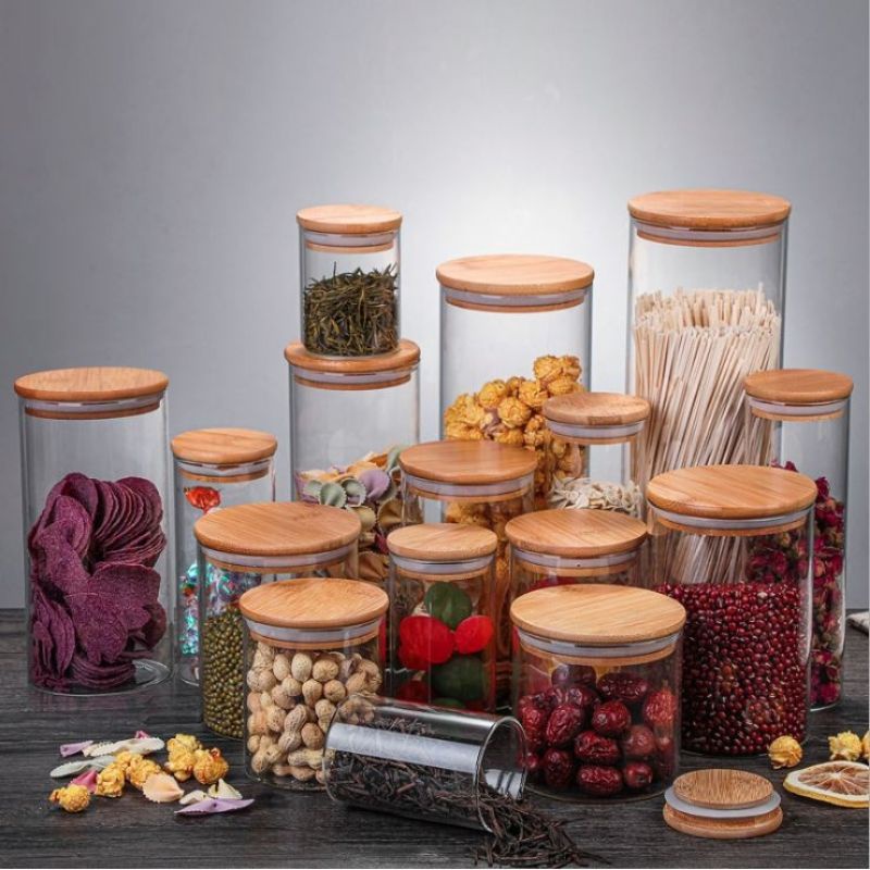 M8018 Ready stock Glass Jar Food Storage Bamboo Jar Lid Air Tight Jar ...